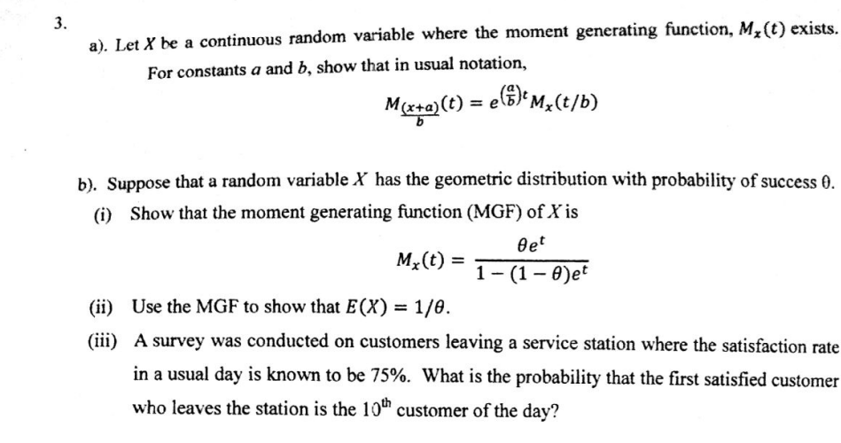 Solved 3 A Let X Be A Continuous Random Variable Where 6224