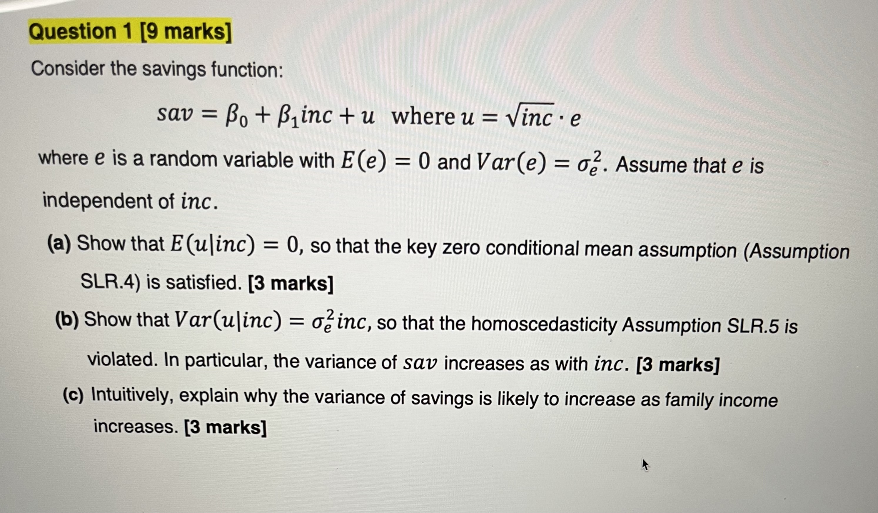 Solved Consider the savings function: sav=β0+β1 inc +u where | Chegg.com