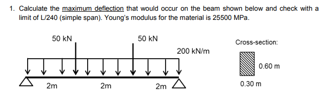 Solved 1. Calculate the maximum deflection that would occur | Chegg.com