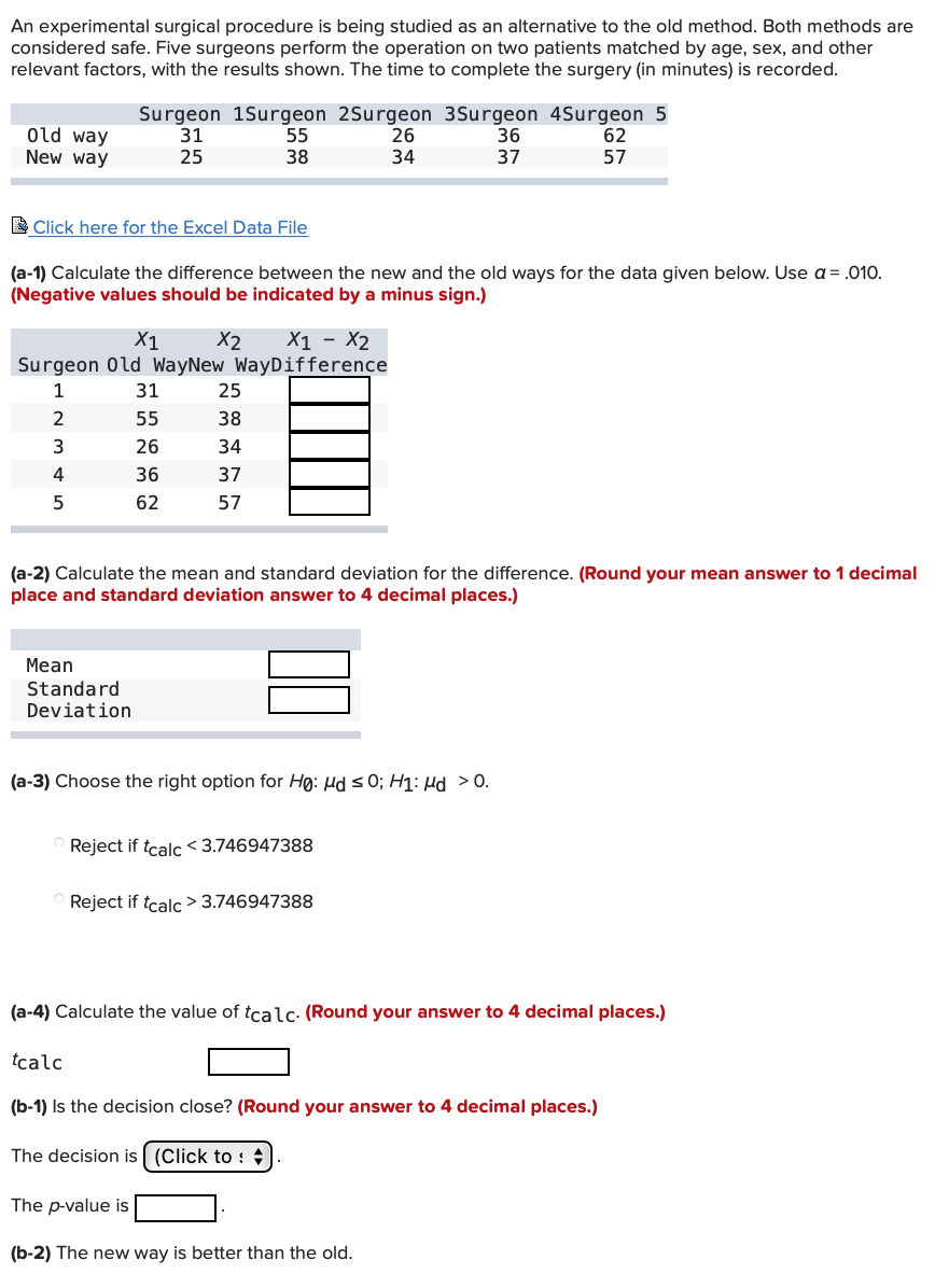 Solved An experimental surgical procedure is being studied | Chegg.com