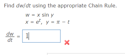 Find dw/dt using the appropriate Chain Rule. | Chegg.com