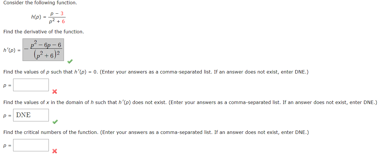 Solved Consider the following function. h(p)=p2+6p−3 Find | Chegg.com