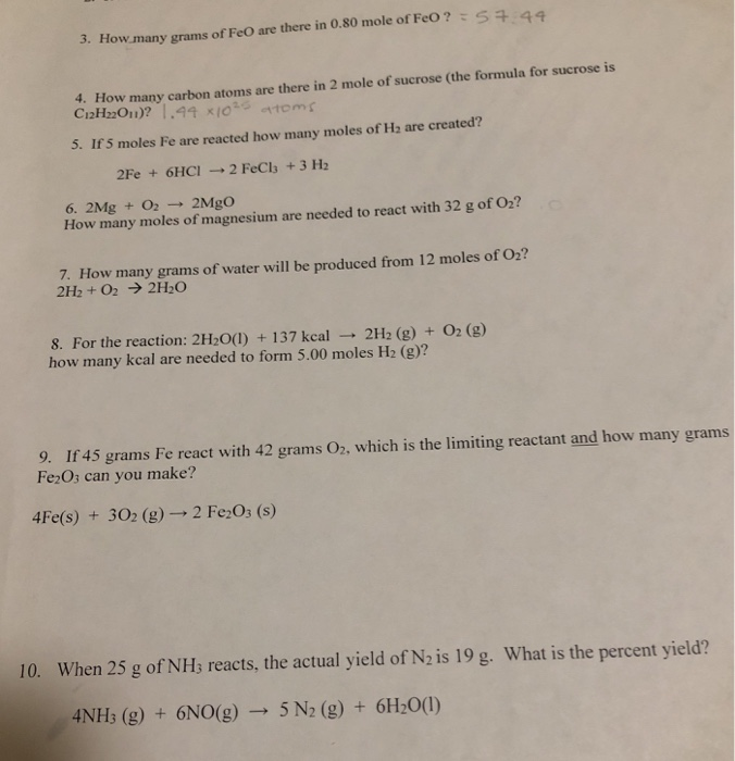 Solved 5.If 5 moles Fe are reacted how many miles of H2 are | Chegg.com