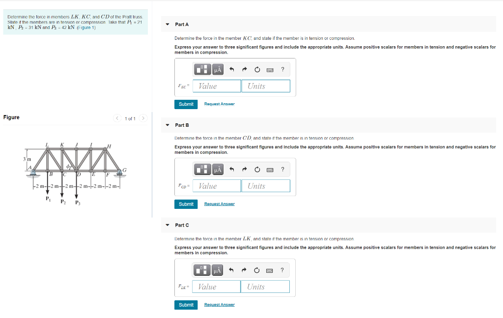 Solved Determine the force in members LK, KC, and CD of the | Chegg.com