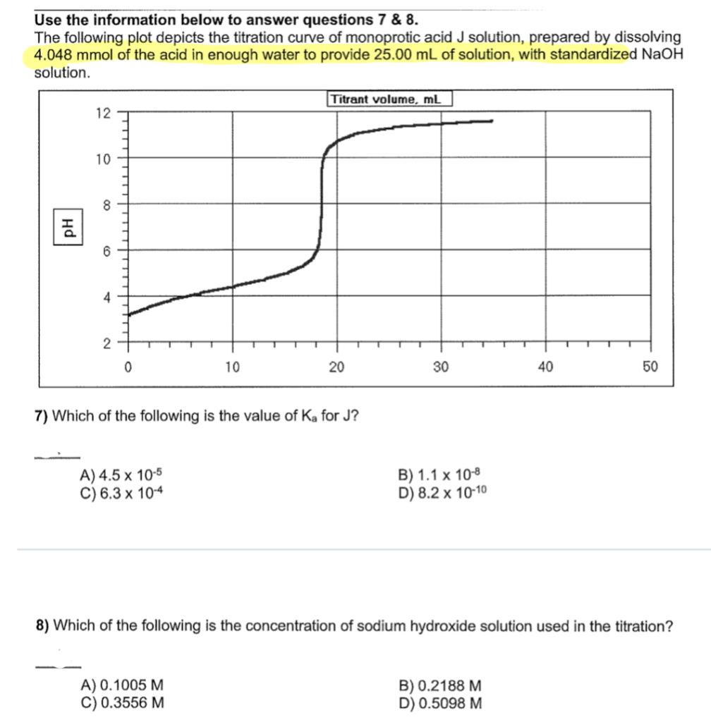 Solved Use the information below to answer questions 7&8. | Chegg.com