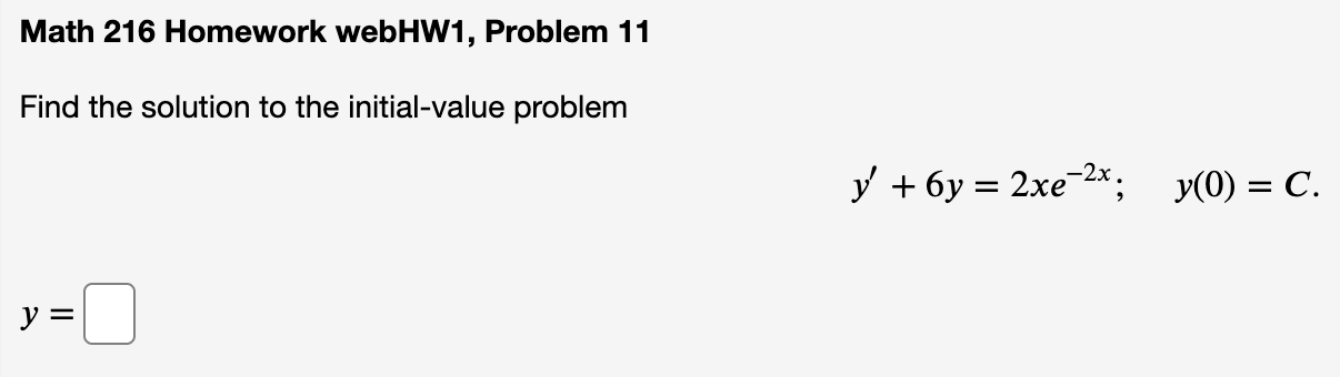 Solved Math 216 Homework Webhw1 Problem 11 Find The 