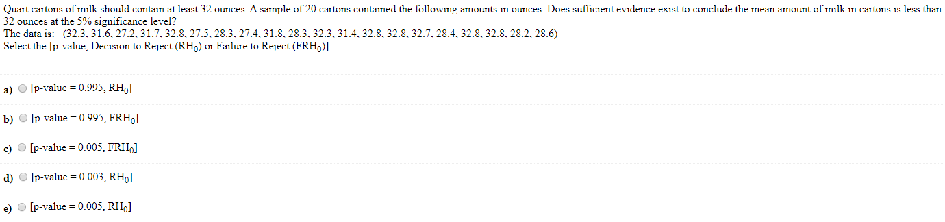 Solved Quart cartons of milk should contain at least 32 | Chegg.com