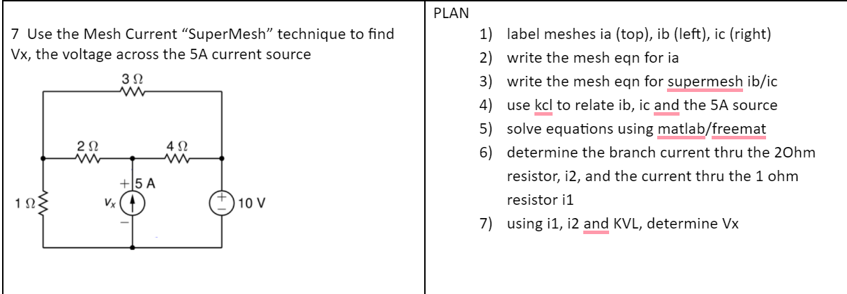 Solved 7 Use the Mesh Current "SuperMesh" technique to find | Chegg.com