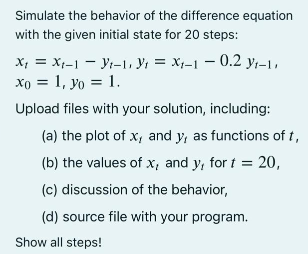 Solved Simulate the behavior of the difference equation with | Chegg.com