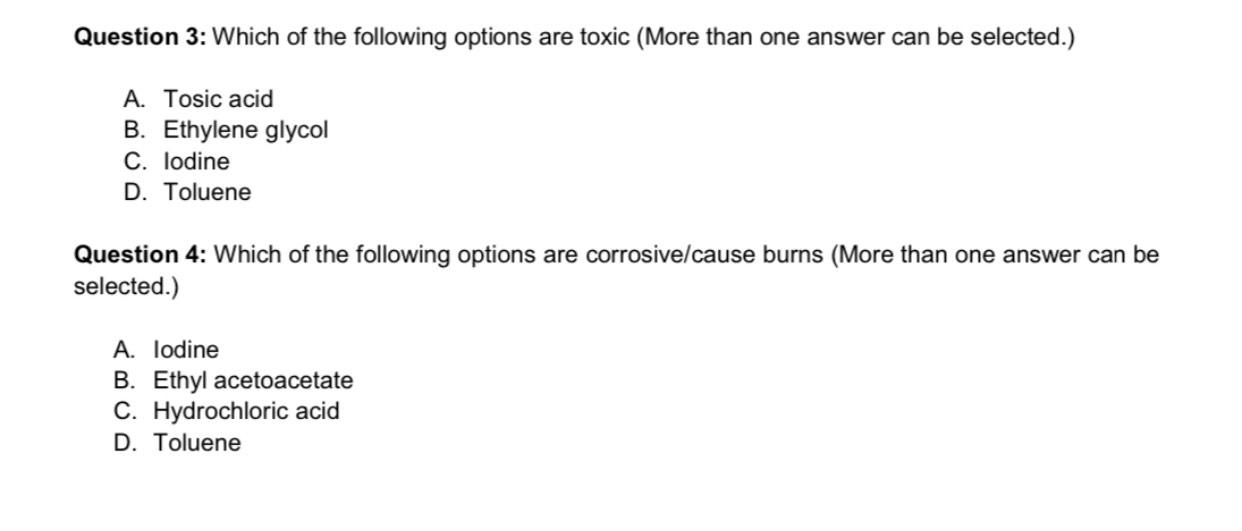 Solved Question 3: Which of the following options are toxic | Chegg.com
