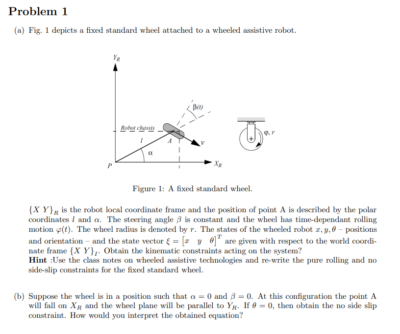 Solved Problem 1 (a) Fig. 1 depicts a fixed standard wheel | Chegg.com