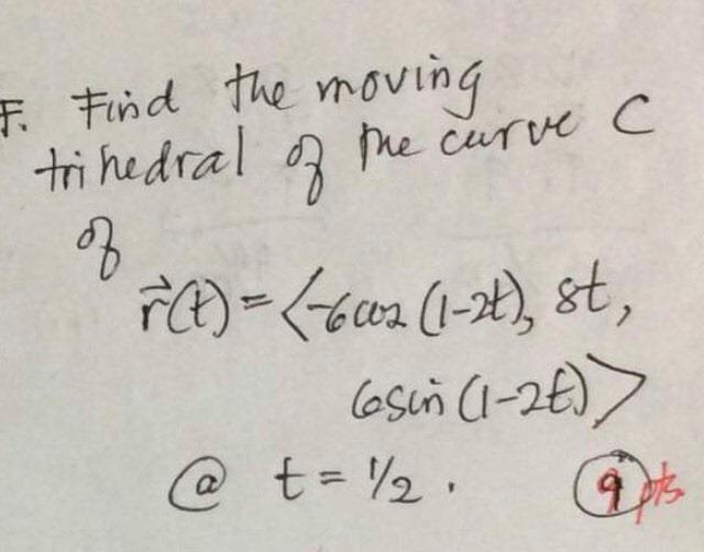 Solved F. Find the moving trihedral of the curve c c of r(t) | Chegg.com