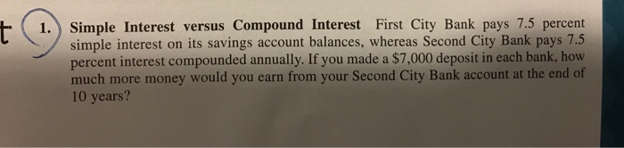Solved Simple Interest versus Compound Interest First City | Chegg.com