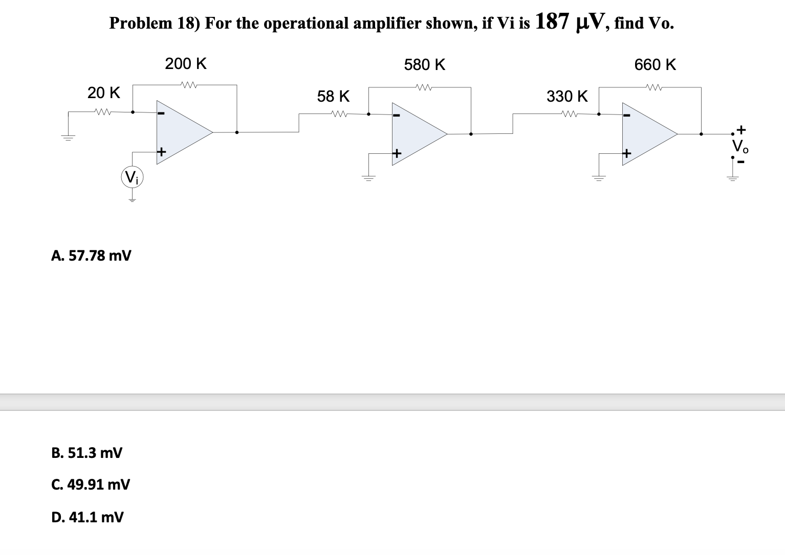 Solved Problem 18) For the operational amplifier shown, if | Chegg.com