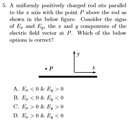 Solved 5. A uniformly positively charged rod sits parallel | Chegg.com