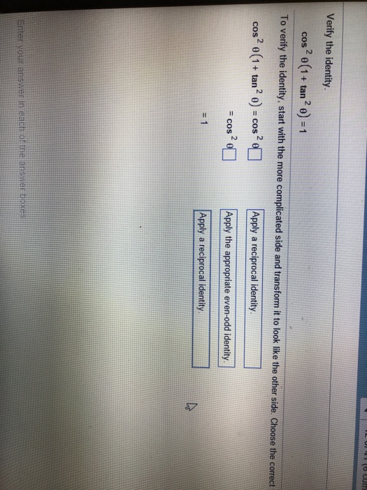 Solved Verify The Identity Cos 2 Theta 1 Tan 2 Theta Chegg