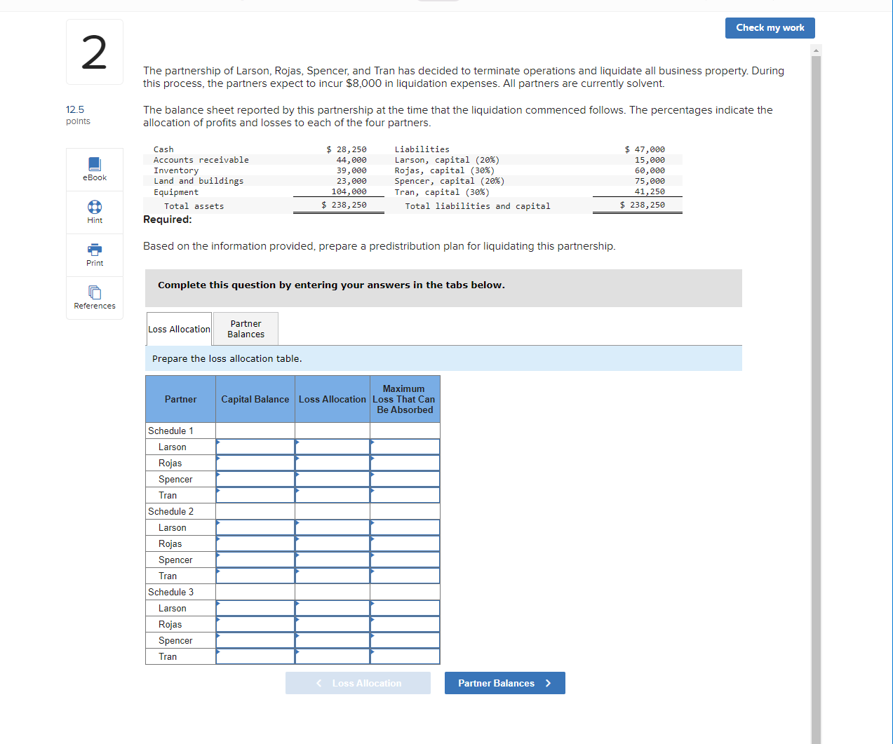 Solved The partnership of Larson, Rojas, Spencer, and Tran | Chegg.com