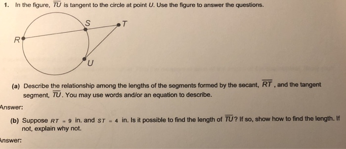 Solved 1. In the figure, TU is tangent to the circle at | Chegg.com