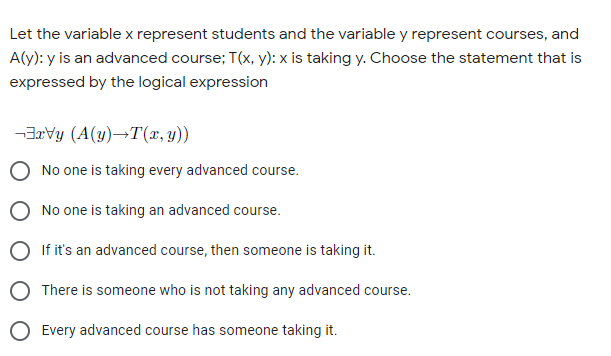 Solved Let the variable x represent students and the | Chegg.com