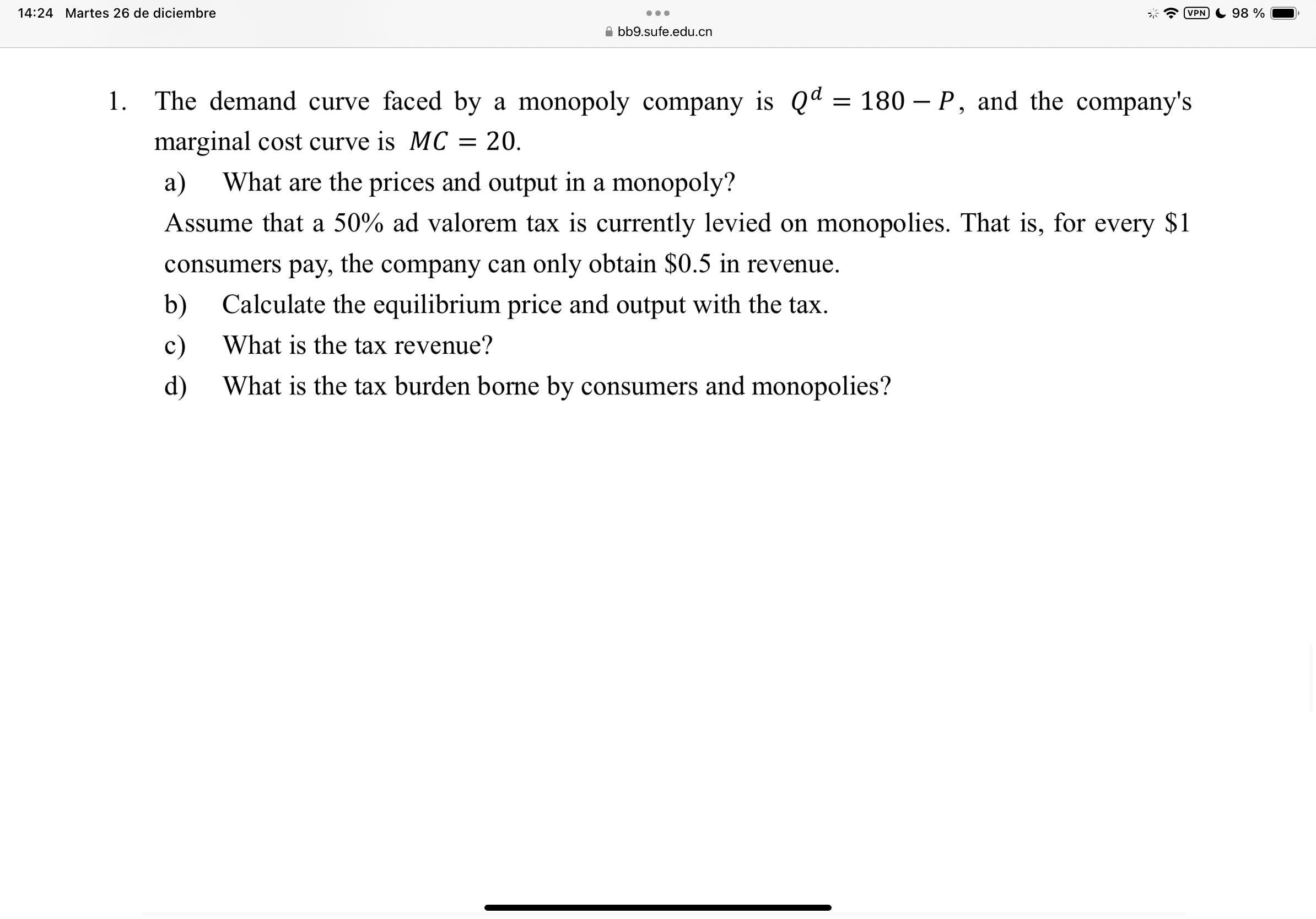 Solved The demand curve faced by a monopoly company is | Chegg.com