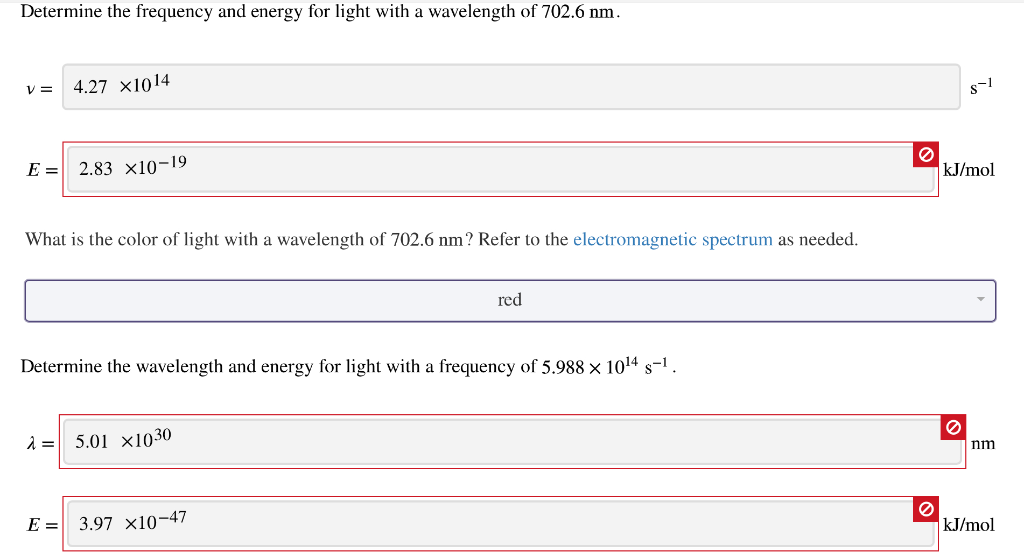 Solved Determine the frequency and energy for light with a | Chegg.com