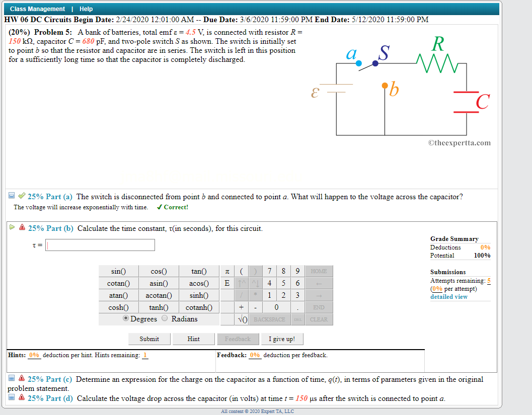 Solved Class Management | Help HW 06 DC Circuits Begin Date: | Chegg.com