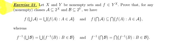 Solved Exercise 21. Let X and Y be nonempty sets and f EY. | Chegg.com