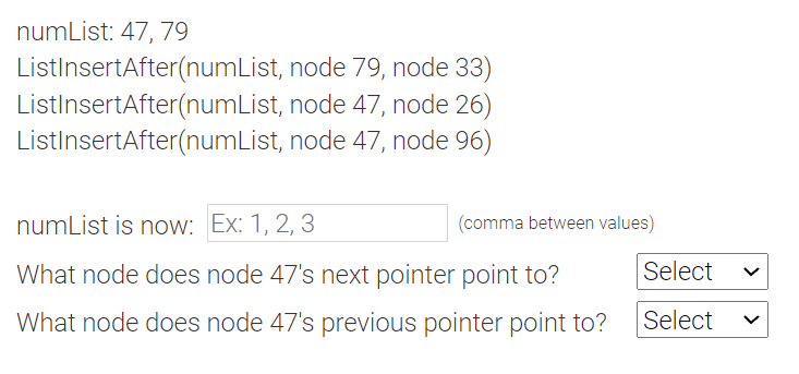 Solved numList: 47,79 ListInsertAfter(numList, | Chegg.com