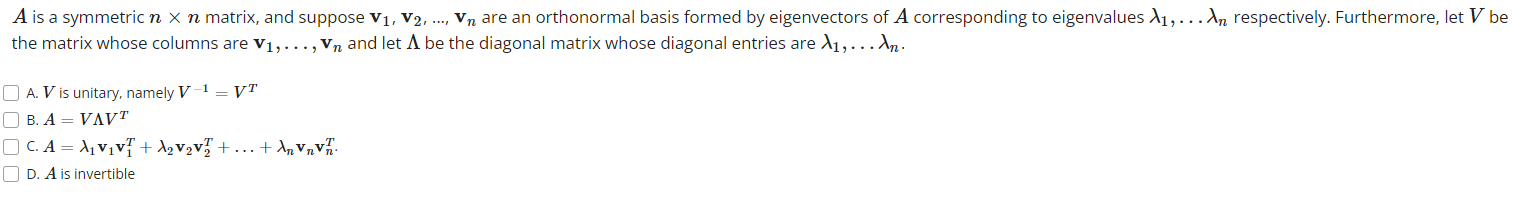 Solved A is a symmetric n x n matrix, and suppose V1, V2, | Chegg.com