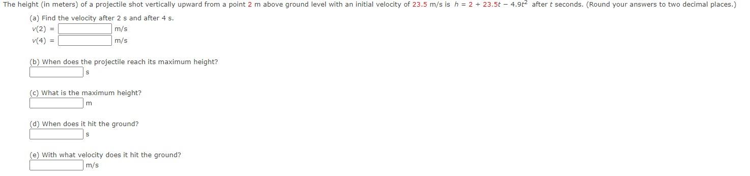 Solved The height (in meters) of a projectile shot | Chegg.com