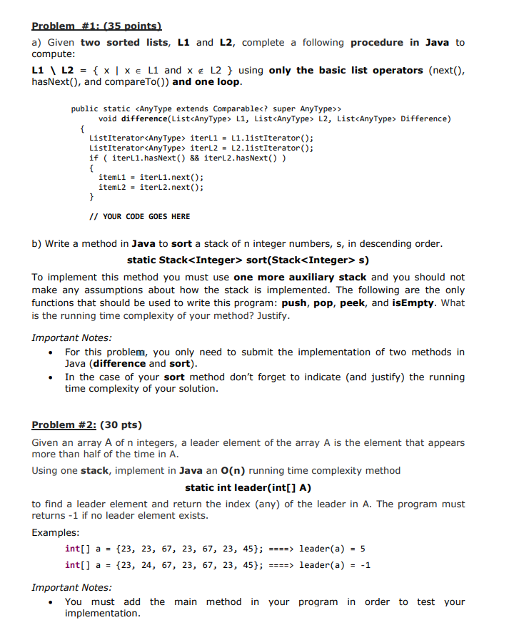 Solved a) Given two sorted lists, Li and L2, complete a | Chegg.com
