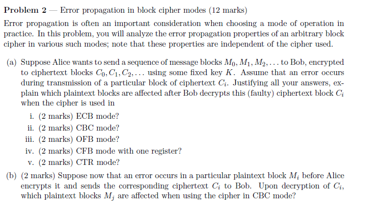 Problem 2 – Error propagation in block cipher modes | Chegg.com