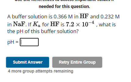 Solved A buffer solution is 0.366M in HF and 0.232M in NaF. | Chegg.com