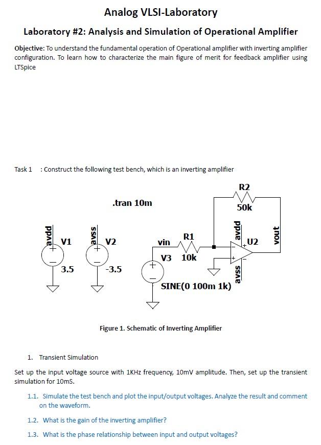 Solved Analog VLSI-Laboratory Laboratory #2: Analysis and | Chegg.com