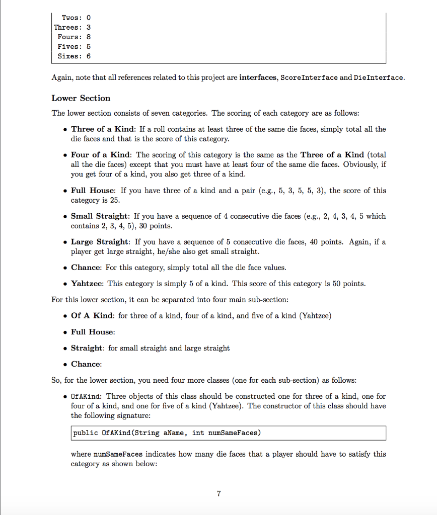 Project 4 - Yahtzee (Object-Oriented Programming) CS | Chegg.com
