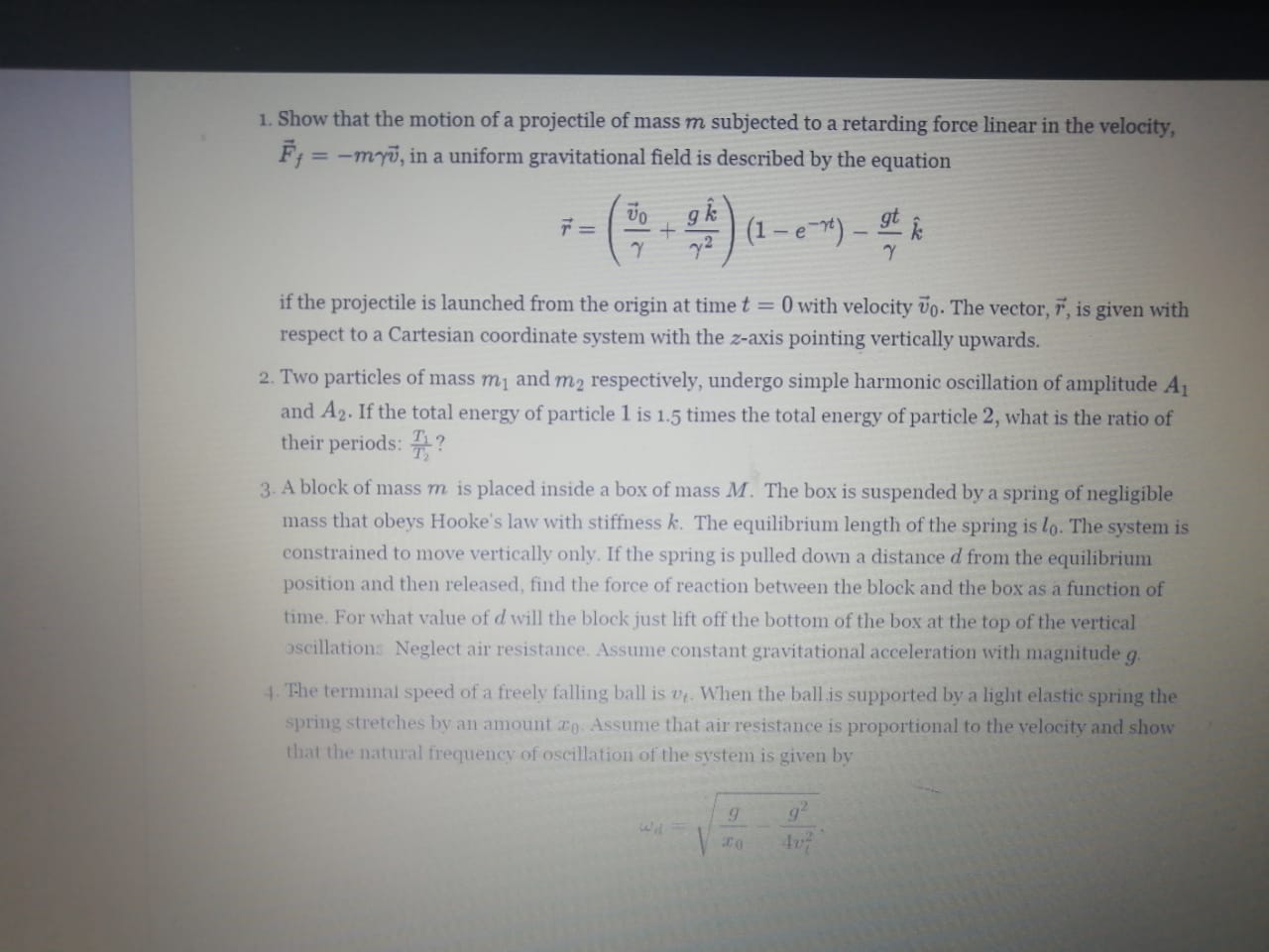 Solved 1. Show that the motion of a projectile of mass m | Chegg.com