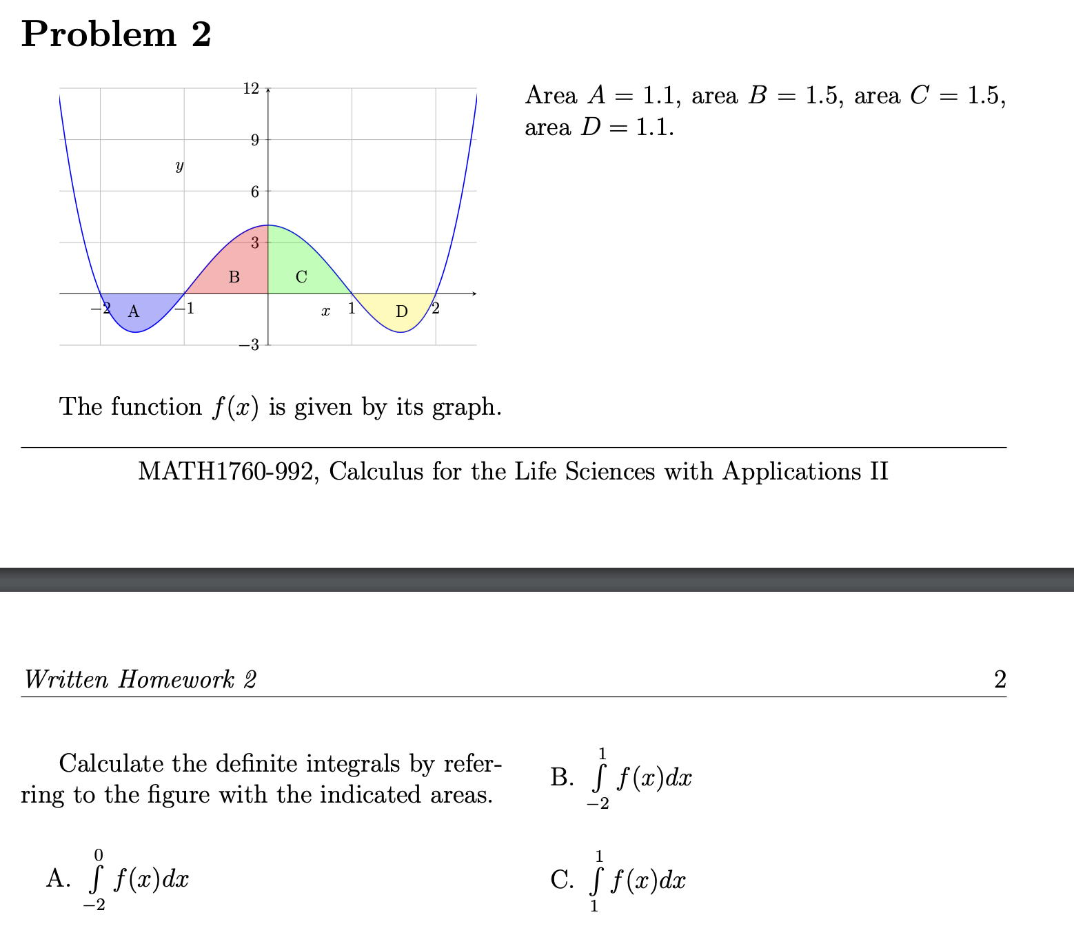 Solved Problem 2Area A=1.1, ﻿area B=1.5, ﻿area C=1.5,area | Chegg.com