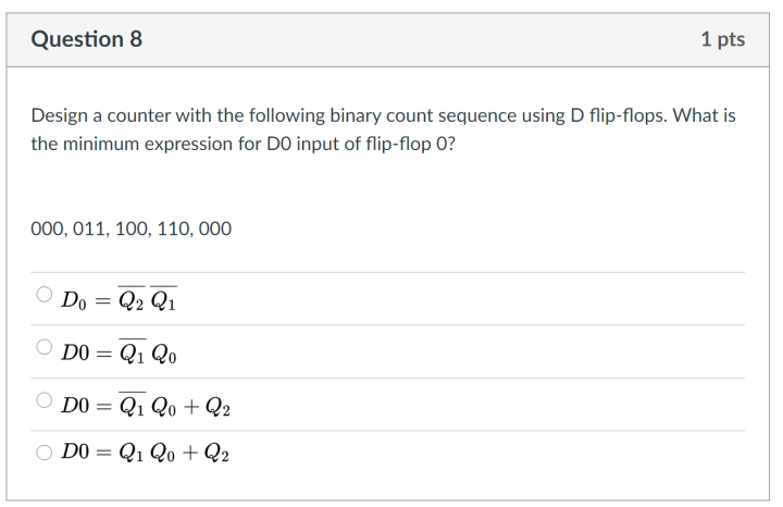 Solved Question 8 1 pts Design a counter with the following | Chegg.com