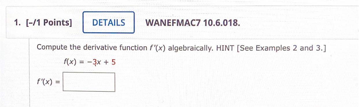 Solved Compute the derivative function f′(x) algebraically. | Chegg.com