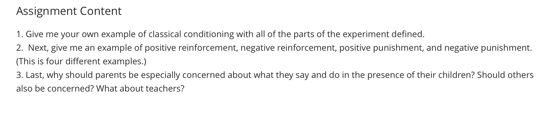 Solved Assignment Content 1. Give me your own example of | Chegg.com