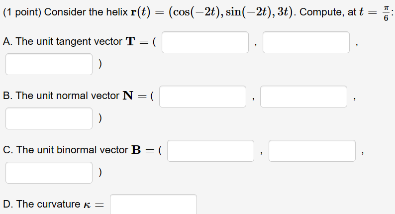 Solved (1 point) Consider the helix | Chegg.com