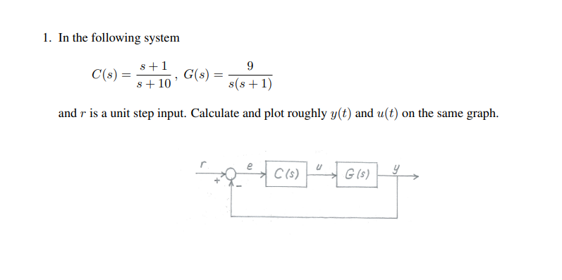 Solved 1. In the following system C(s)=s+10s+1,G(s)=s(s+1)9 | Chegg.com
