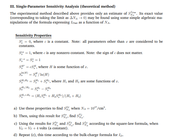 Solved III. Single-Parameter Sensitivity Analysis | Chegg.com