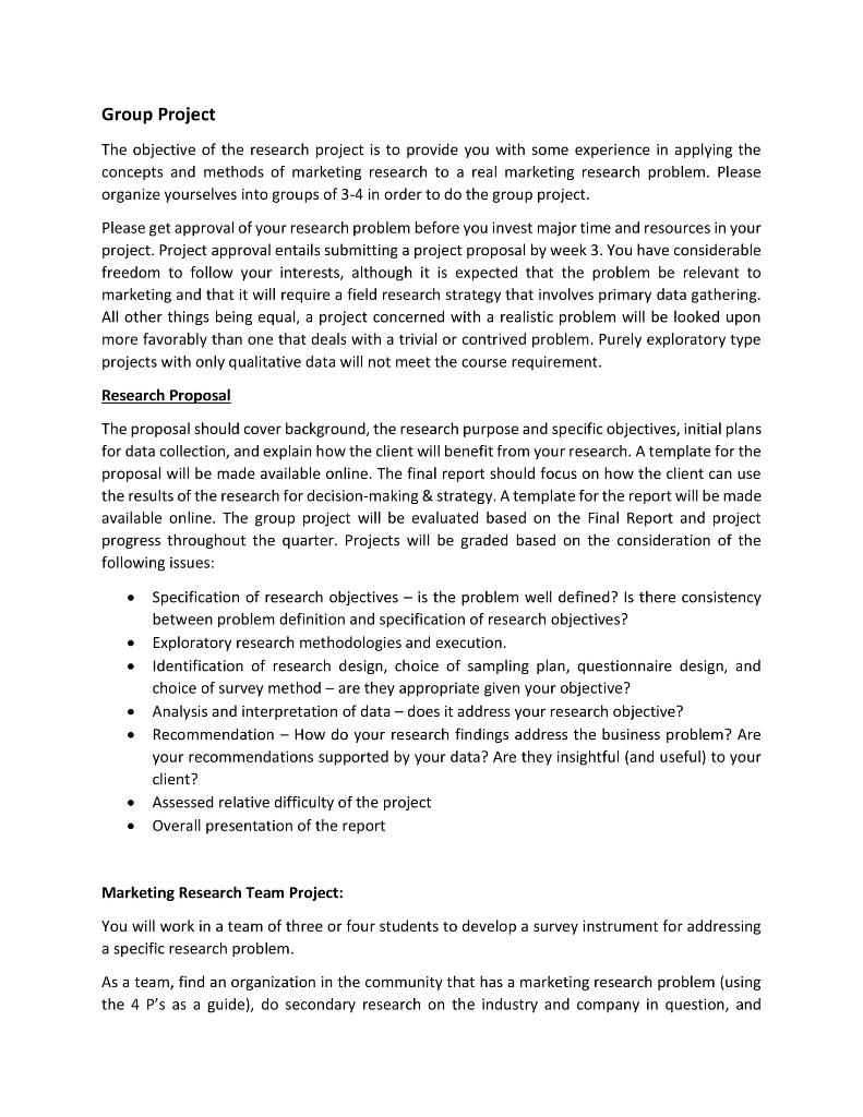 Group Project The objective of the research project | Chegg.com