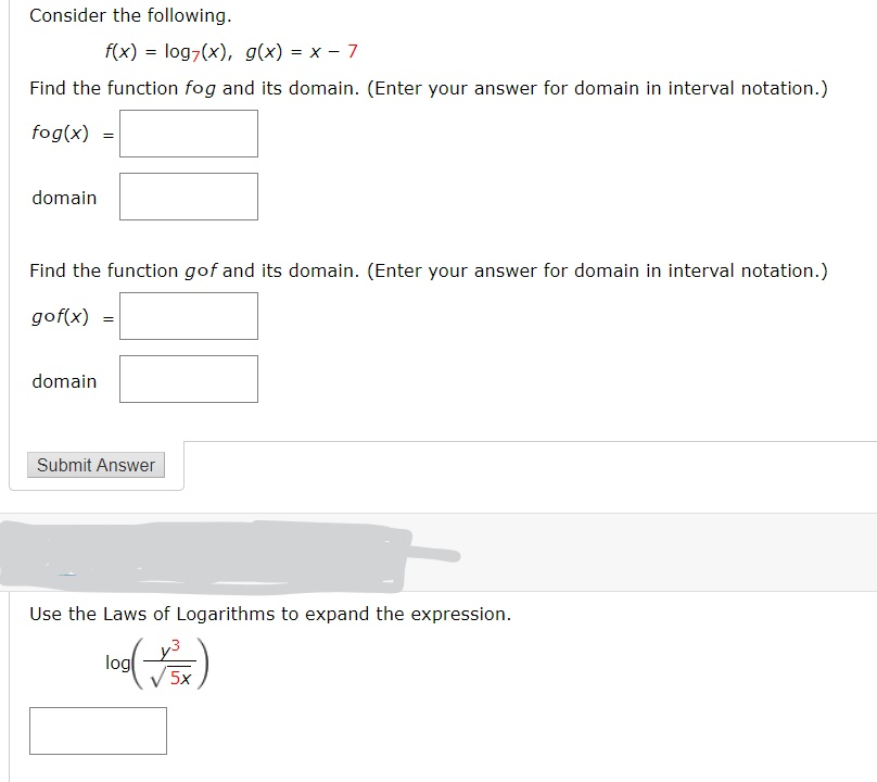 Solved Consider the following. f(x) = log7(x), g(x) = x - 7 | Chegg.com