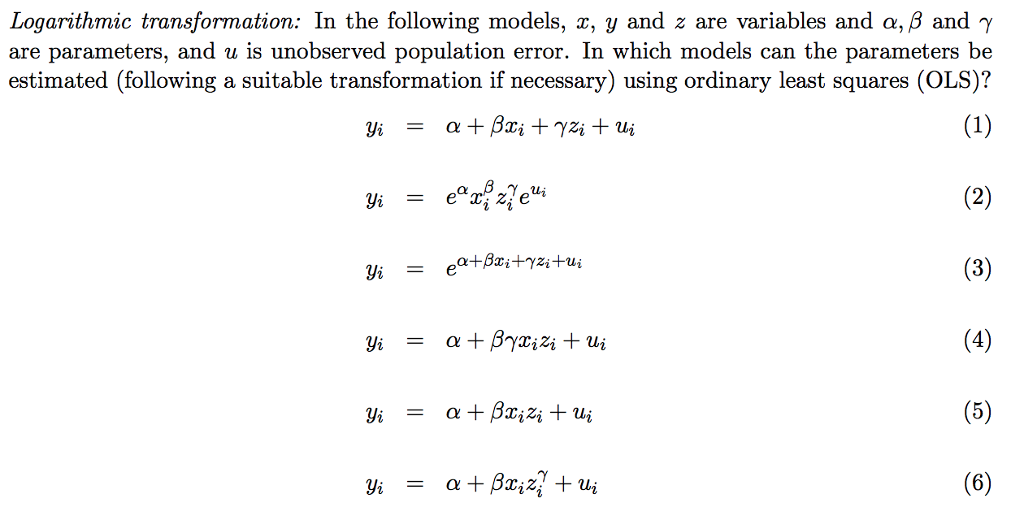 Solved Logarithmic transformation: In the following models, | Chegg.com