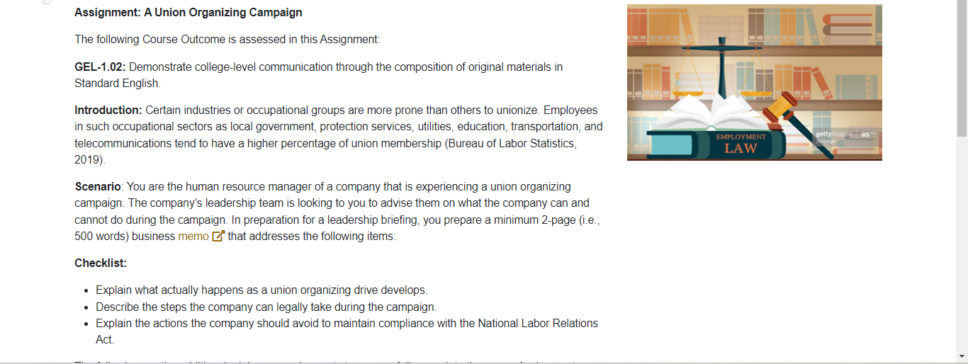 Solved Assignment: A Union Organizing Campaign The following | Chegg.com