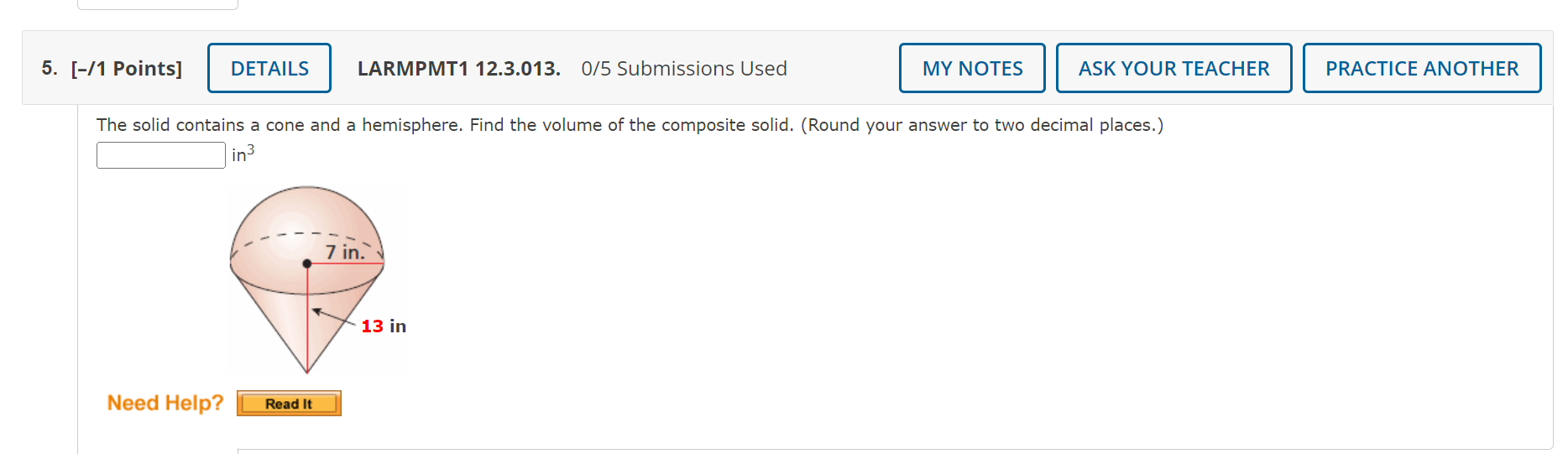 Solved The solid contains a cone and a hemisphere. Find the | Chegg.com