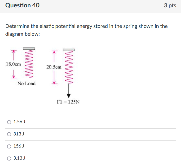 Solved Question 40 3 pts Determine the elastic potential | Chegg.com Solved Question 40 3 pts Determine the elastic potential | Chegg.com