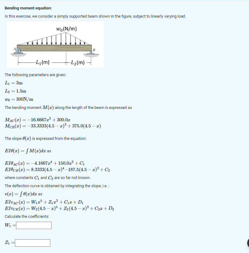 Solved Bending moment equation: In this exercise, we | Chegg.com